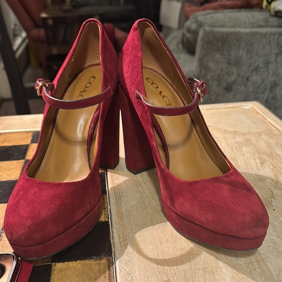 Coach | Shoes | Coach Red High Heel Pumps With Ankle Strap | Poshmark